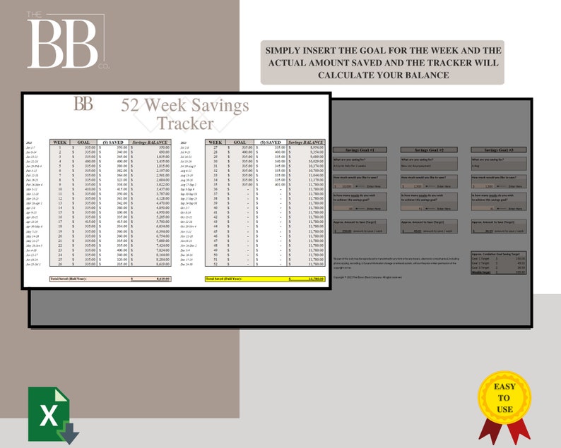 52 Week Savings Tracker | Excel Template Form | Personal Finance ...