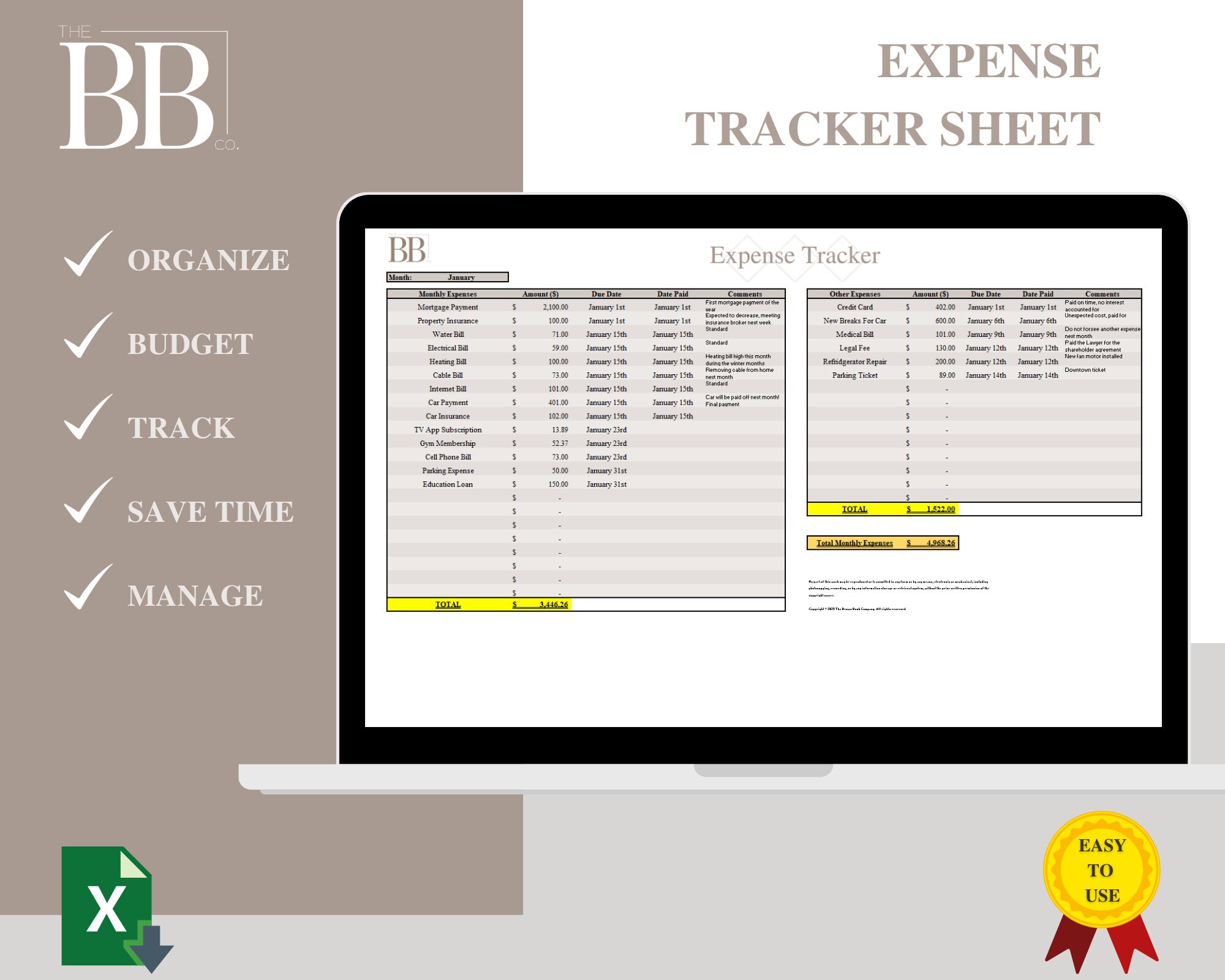 Expense Tracker Sheet | Excel Template Form | Personal Finance ...