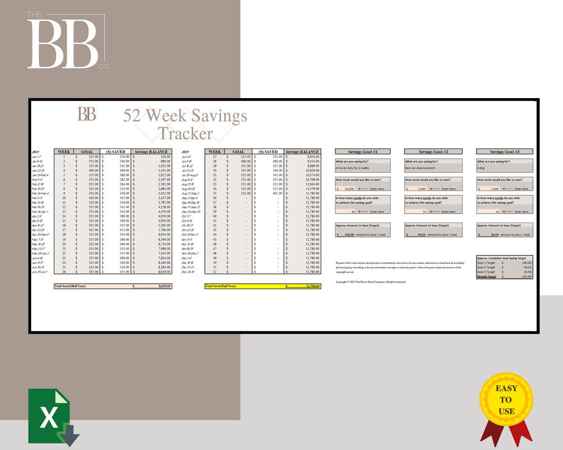 52 Week Savings Tracker Excel Template Form Personal Finance Dashboard ...