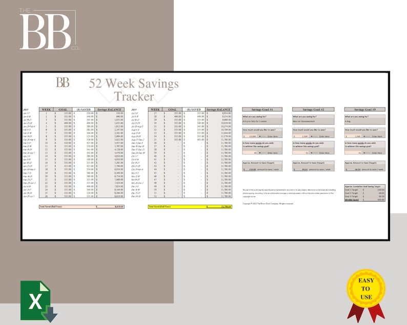 52 Week Savings Tracker | Excel Template Form | Personal Finance ...