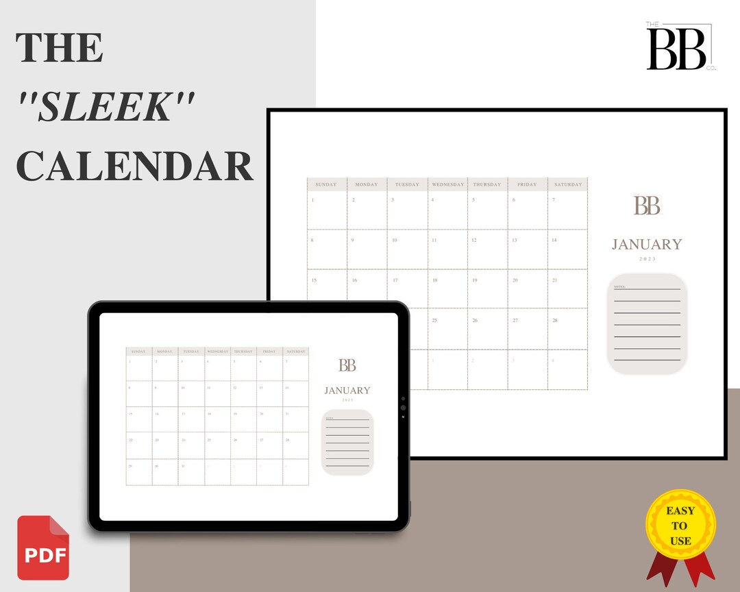 2023 Printable Sleek Calendar | Modern Calendar | Blank Calendar - Etsy