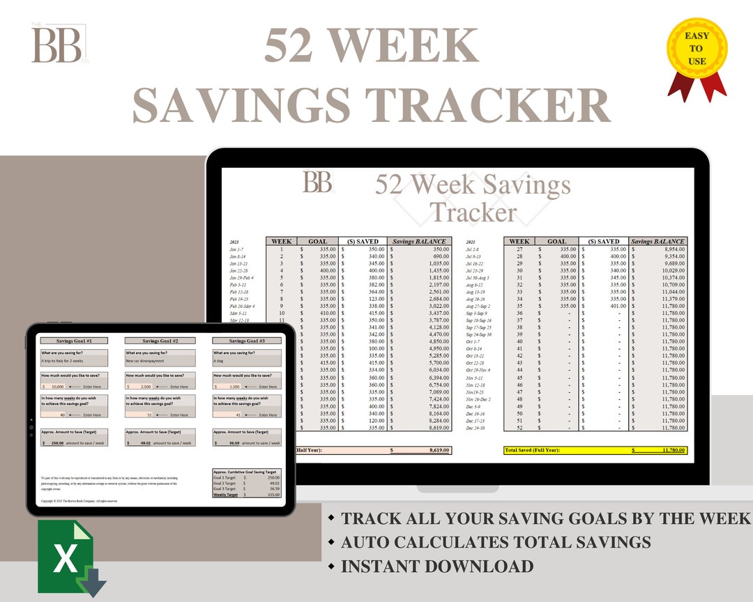 52 Week Savings Tracker | Excel Template Form | Personal Finance ...