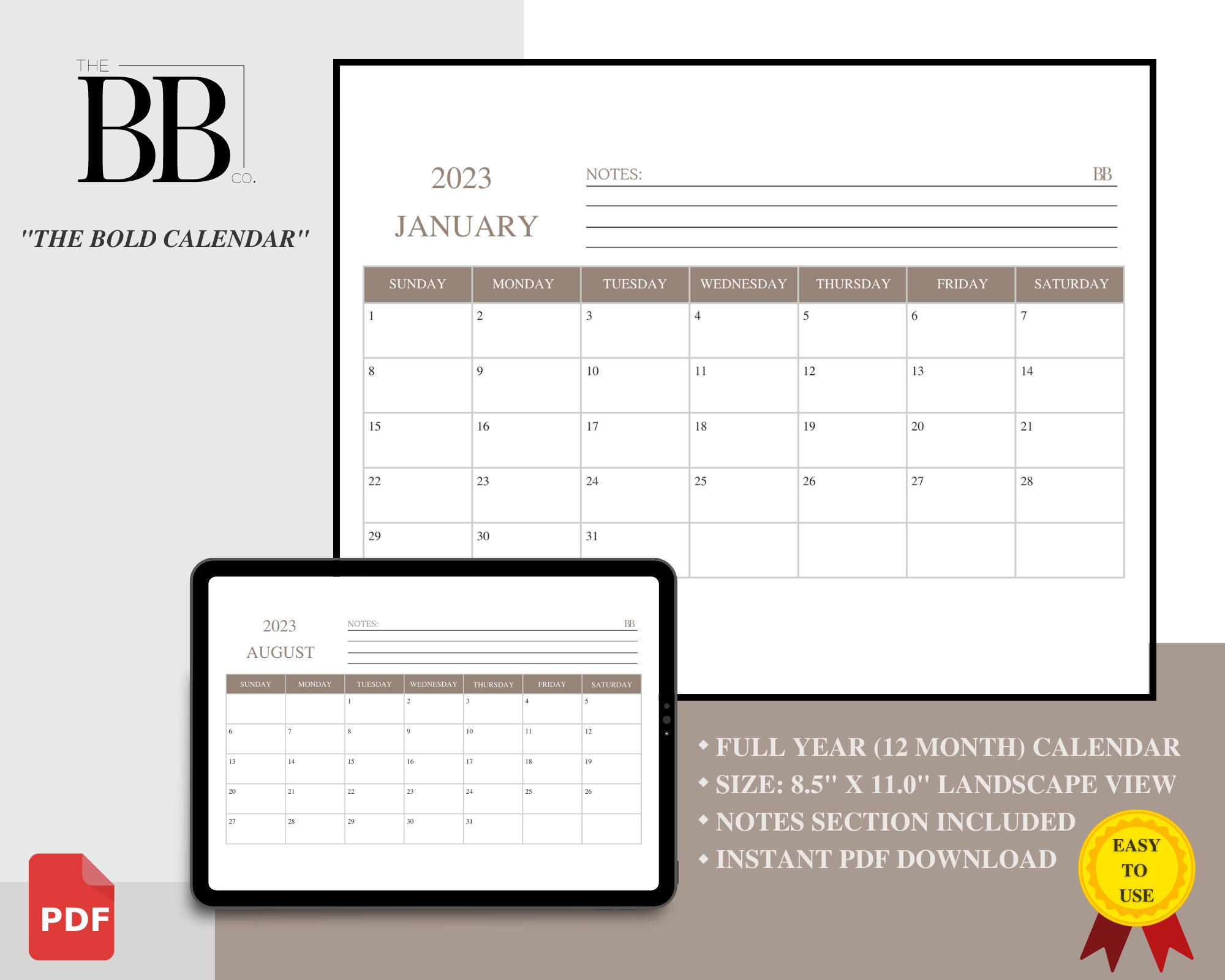 2023 Printable Bold Calendar | Modern Calendar | Blank Calendar - Etsy
