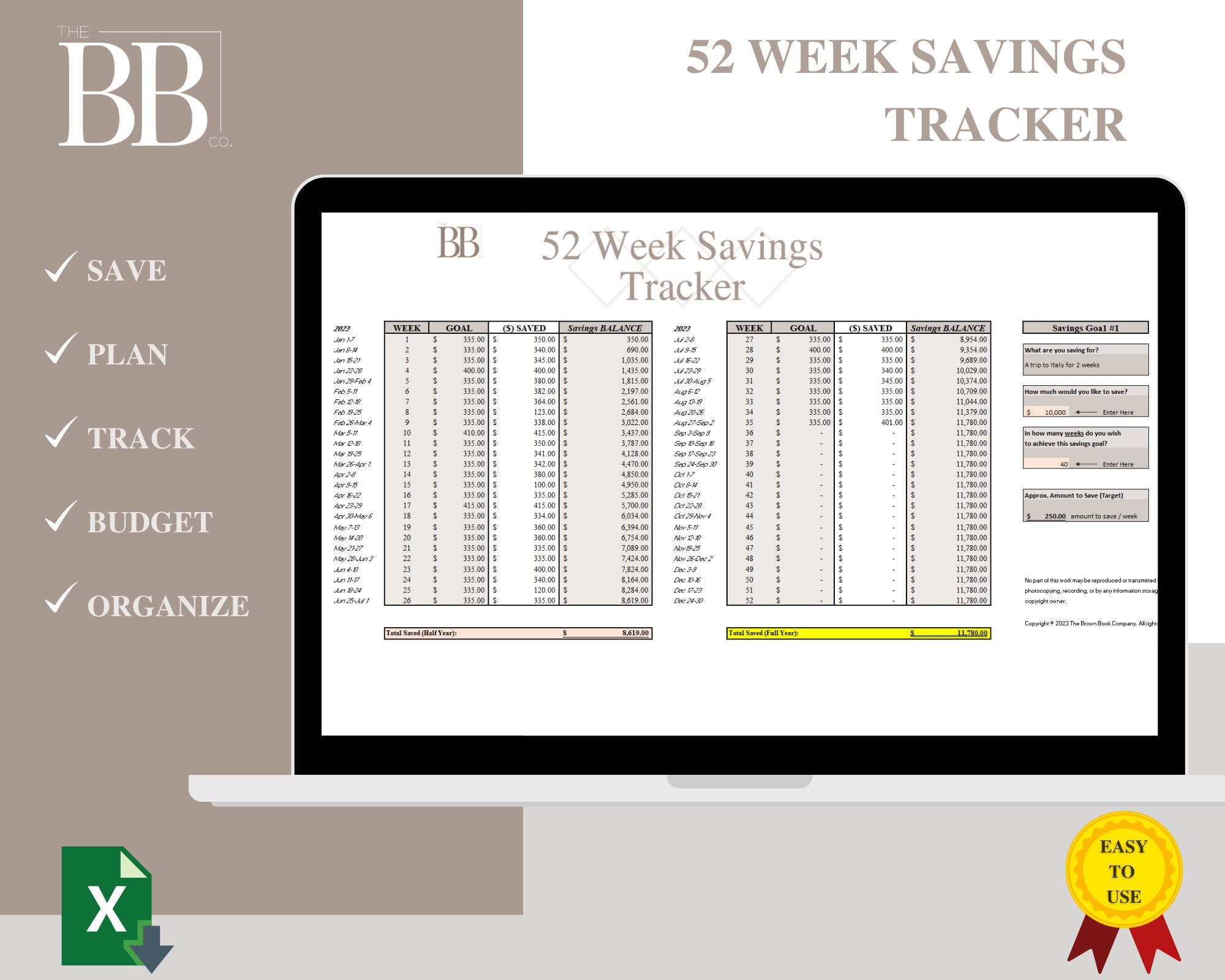 52 Week Savings Tracker Excel Template Form Personal Finance Dashboard ...
