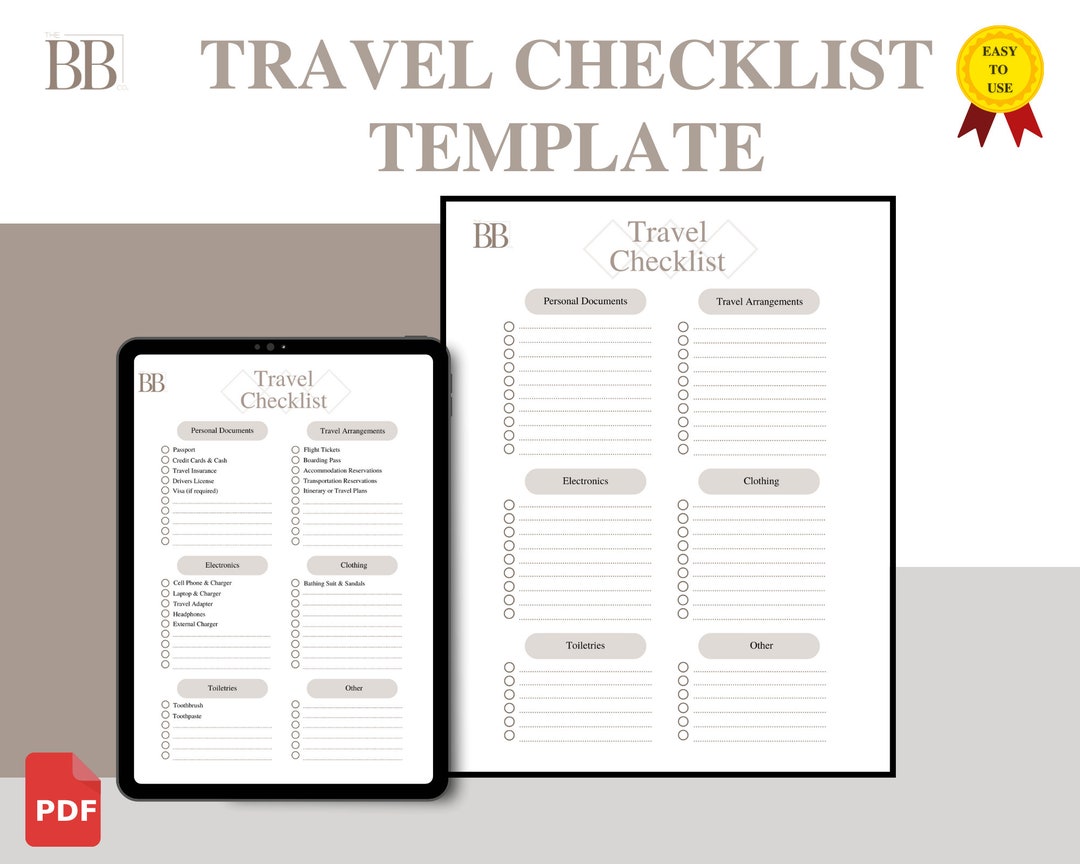 Travel Checklist | Packing List Sheet | Printable Vacation Template - Etsy