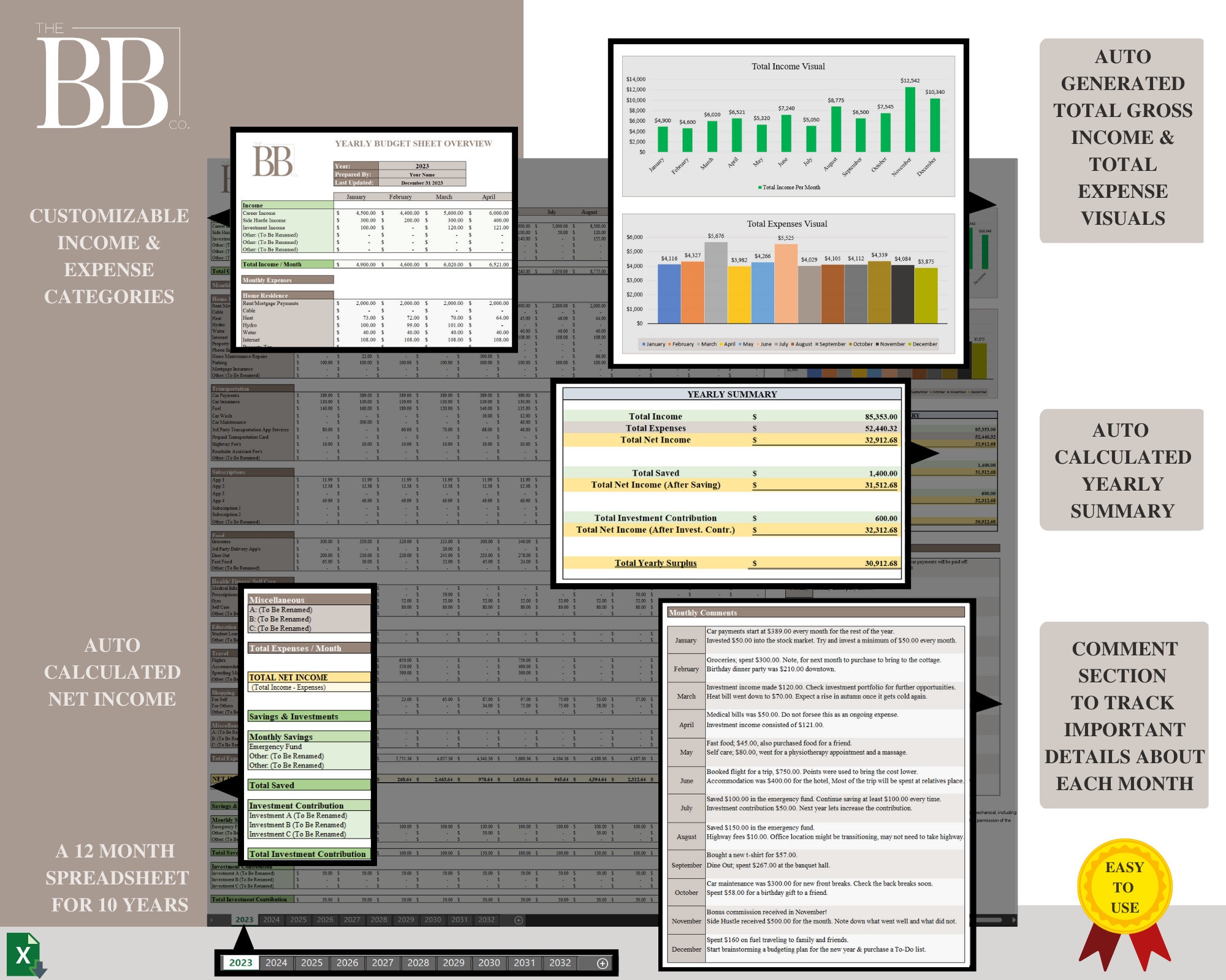 Yearly Budget Sheet Excel Template Form Personal Finance Dashboard - Etsy