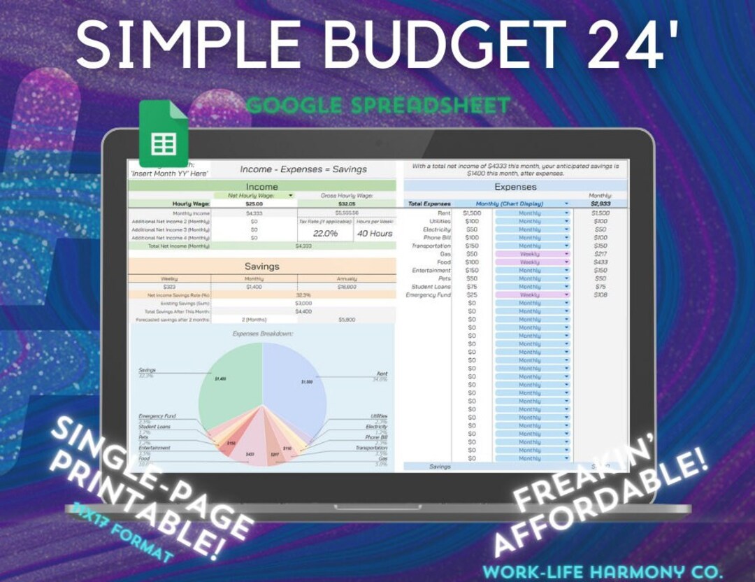 Budget Planner Google Sheets 2024 - Simple Monthly Budget Planner ...