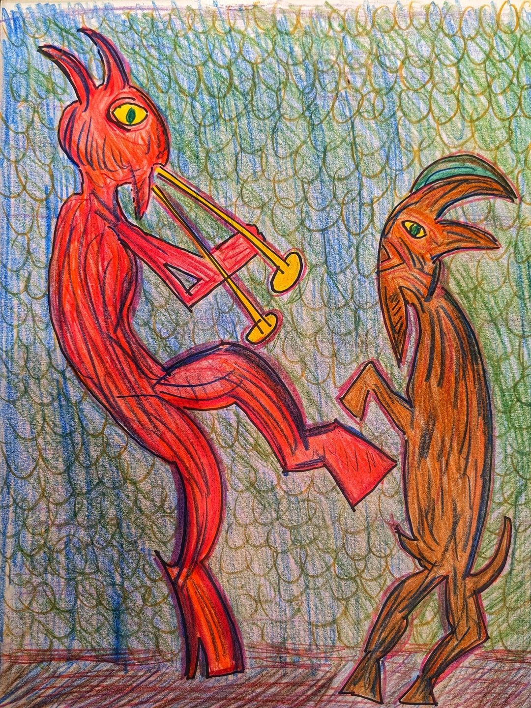 Pan Dancing With His Goat, Original Drawing - Etsy