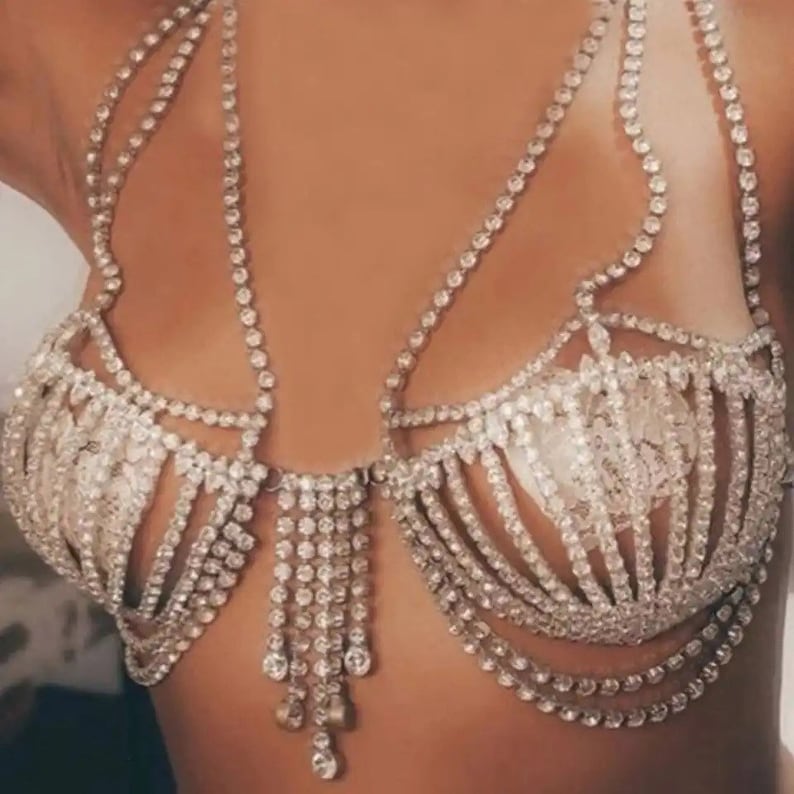 Stonefans Fashion Bikinis Rhinestone Bra Chain Chest Etsy