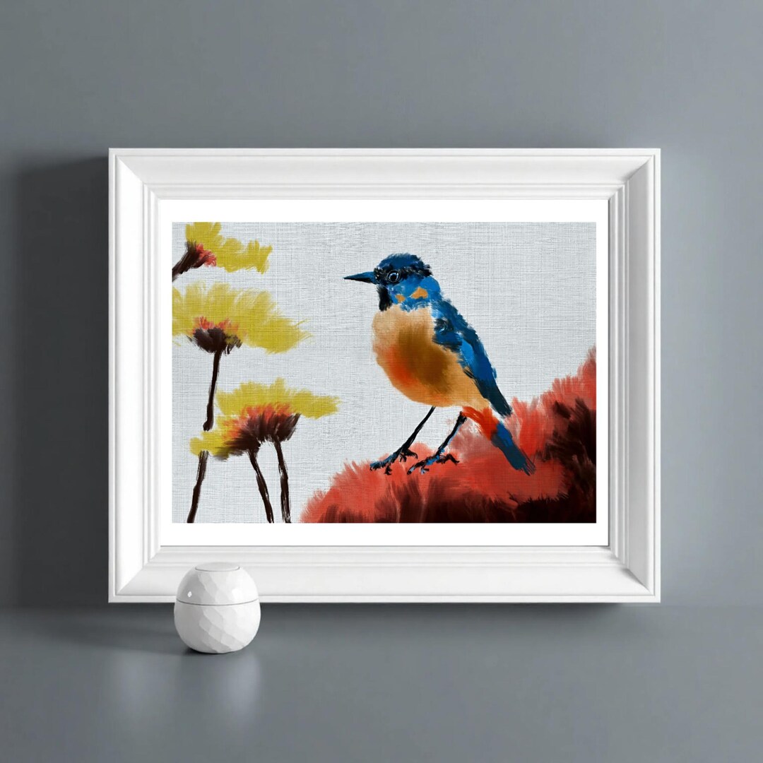 Blue Bird Autumn Garden Art Print – Nature Wall Decor (5x7 Inch), Bird ...