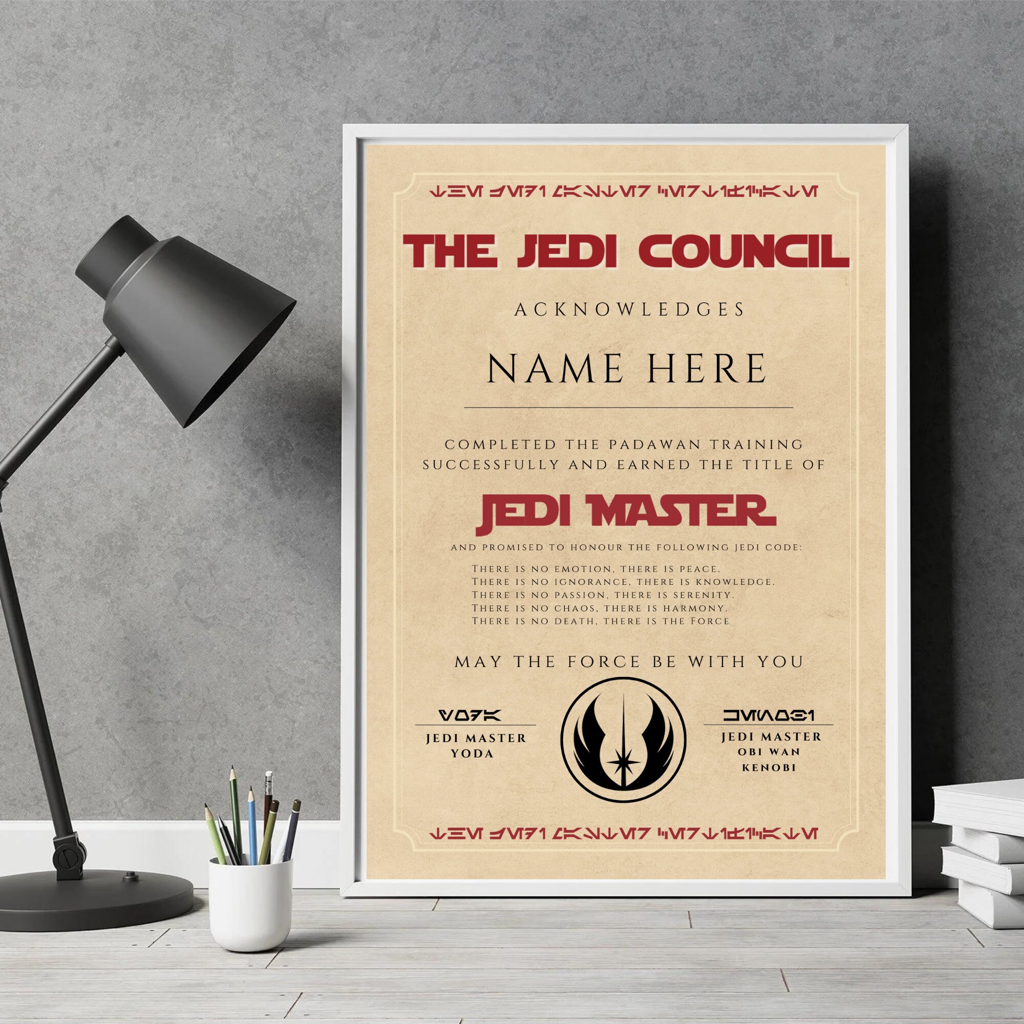 Printable Jedi Master Certificate, Star Wars Gift, Star Wars Custom ...