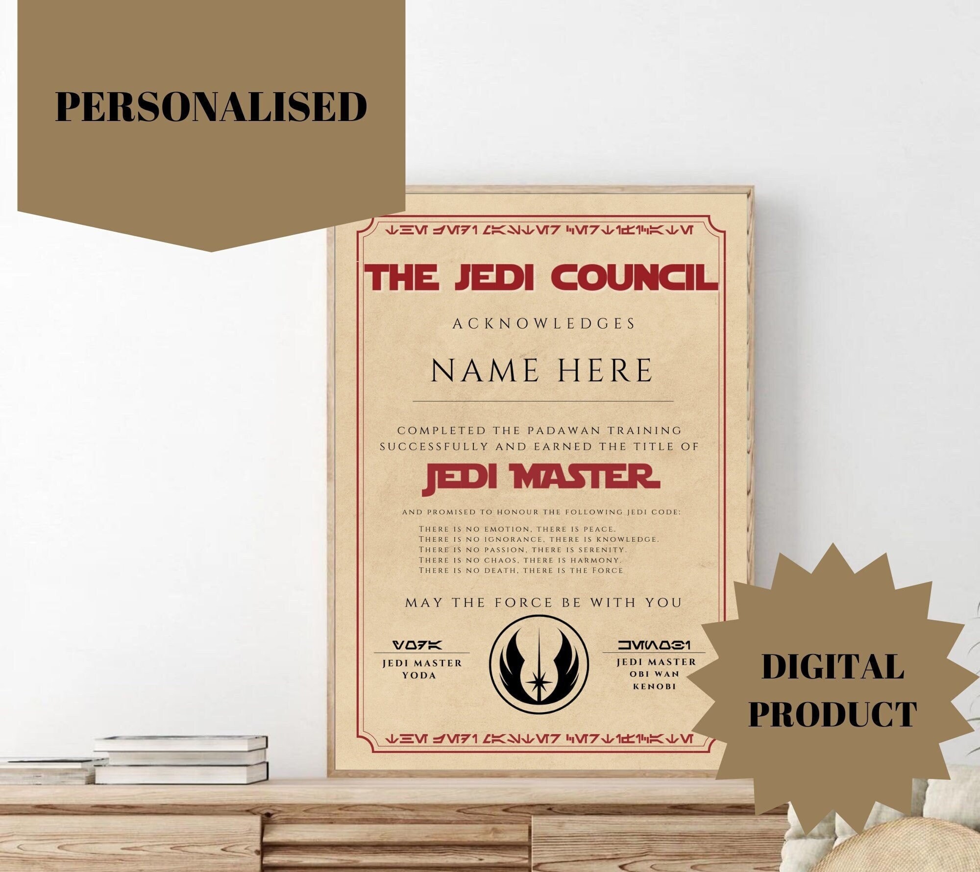 Printable Jedi Master Certificate, Star Wars Gift, Star Wars Custom ...