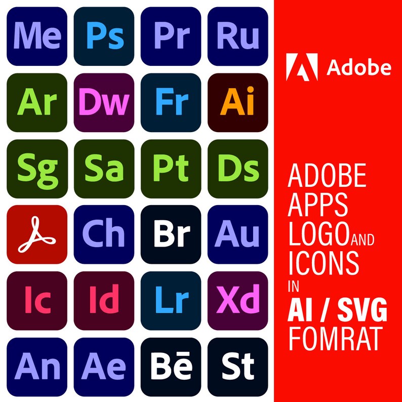Adobe Apps Icons // SVG Format // AI Format // Organized True Vector ...
