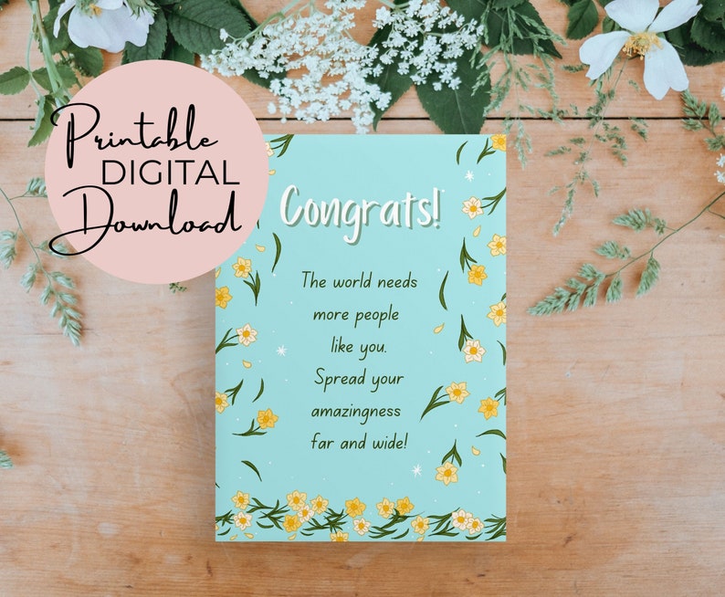 Congratulations Card Printable Congrats Graduation Promotion Floral ...