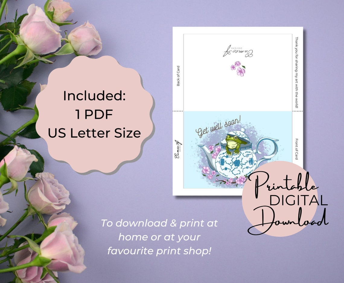 Printable Get Well Soon Card Frog in Teapot Card Digital - Etsy Canada