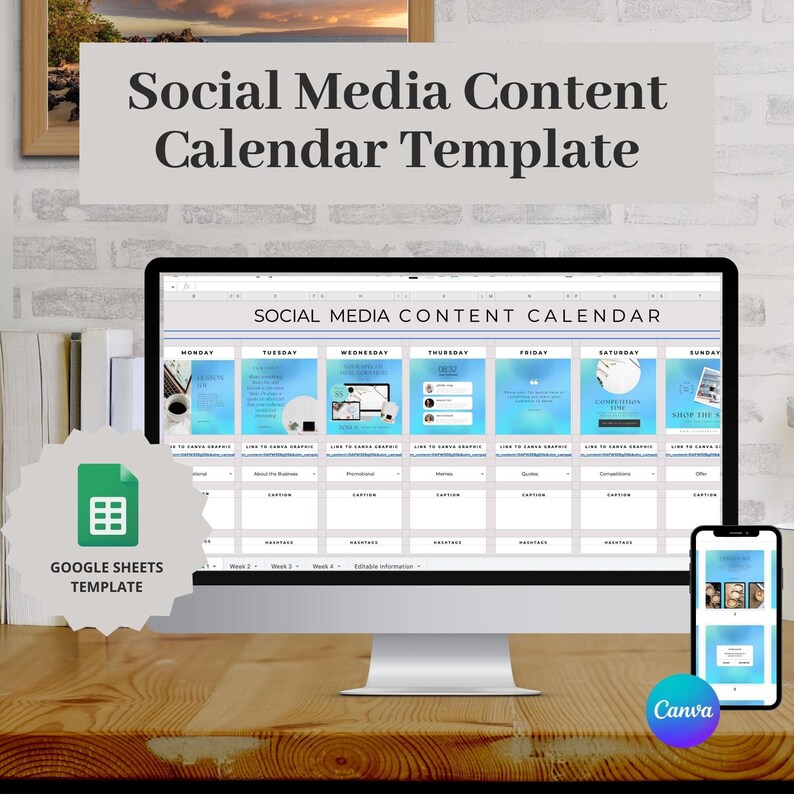 Social Media Content Calendar Template Excel Spreadsheet - Etsy