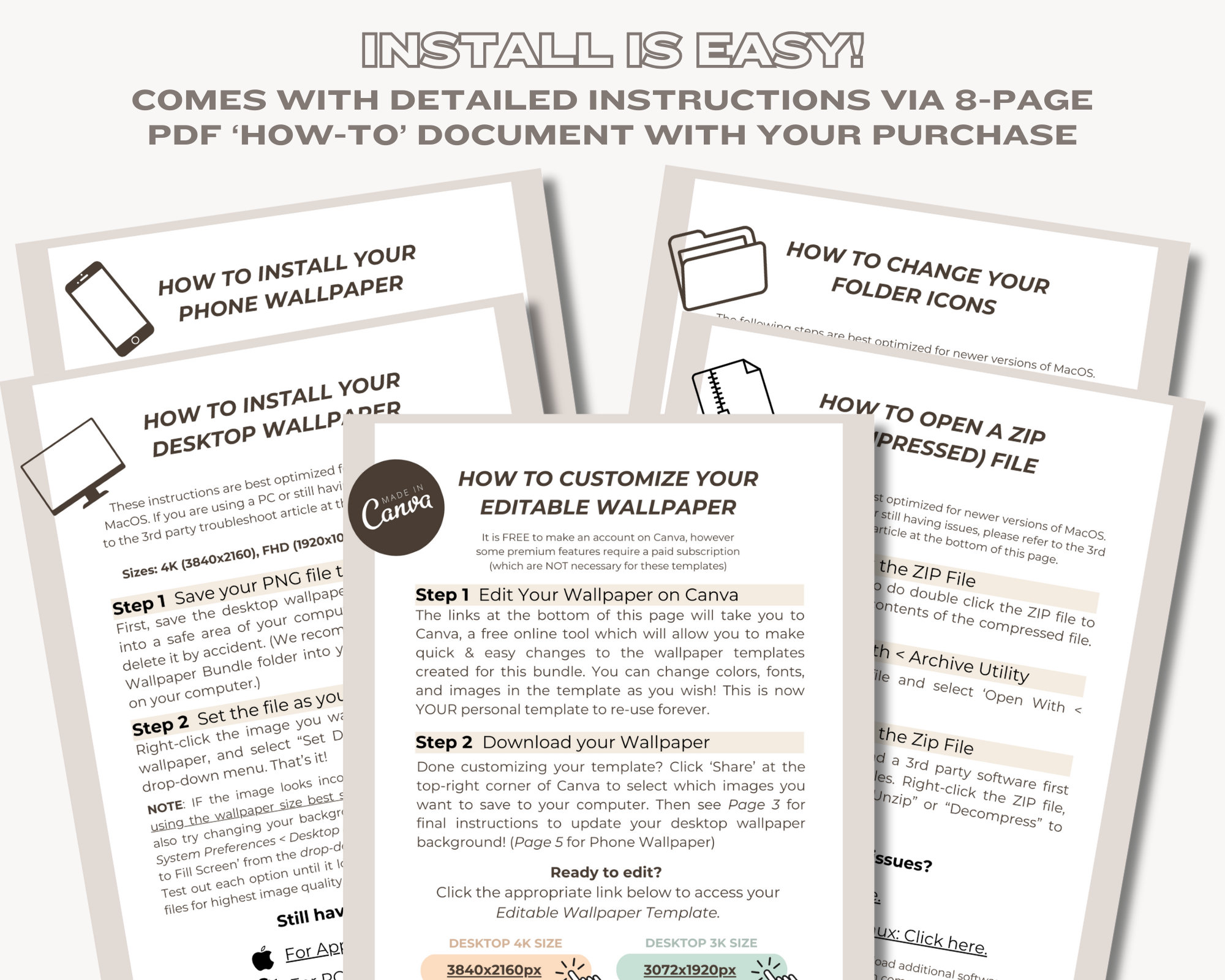 Pastel Rainbow Desktop Wallpaper and Folder Icon Bundle 4K Desktop 3K ...