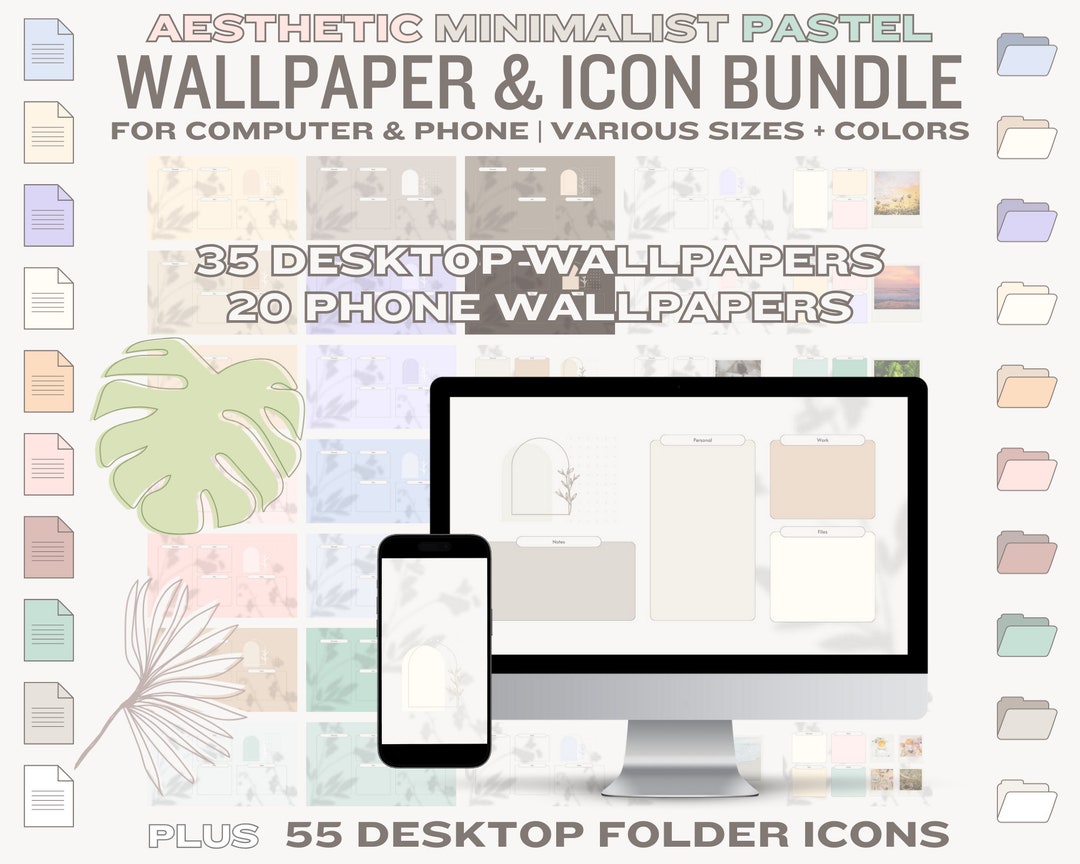 Pastel Rainbow Desktop Wallpaper and Folder Icon Bundle 4K Desktop 3K ...