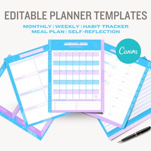 Canva Planner Printable Planner Templates Canva Planner Blue Digital ...