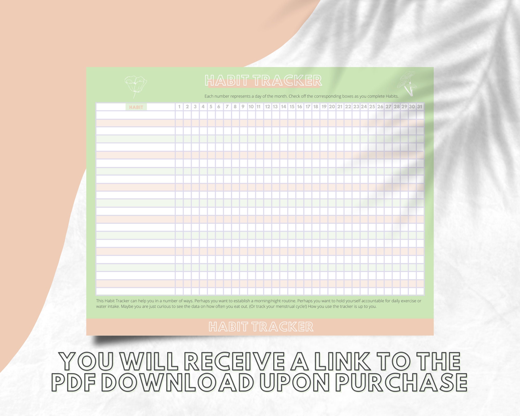 Printable Habit Tracker, Landscape Monthly Habit Tracker, Cute Pastel ...