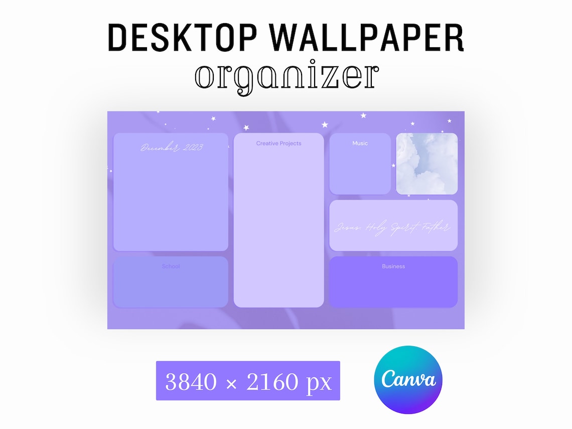 Purple Desktop Wallpaper Organizer, EDITABLE in Canva / Computer ...
