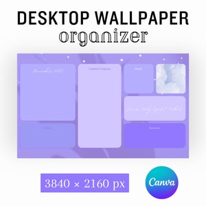 Purple Desktop Wallpaper Organizer, EDITABLE in Canva / Computer ...
