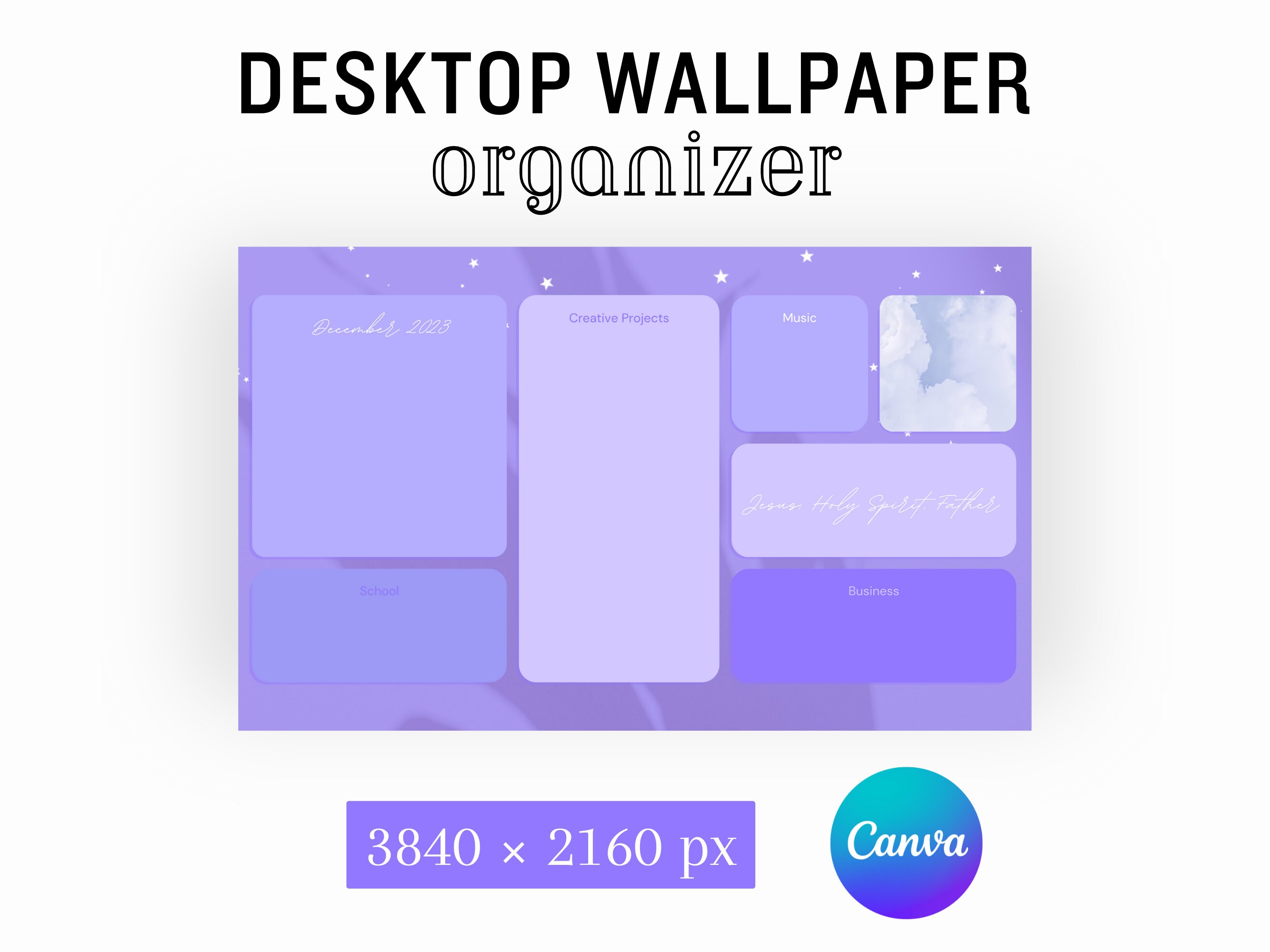 Purple Desktop Wallpaper Organizer, EDITABLE in Canva / Computer ...