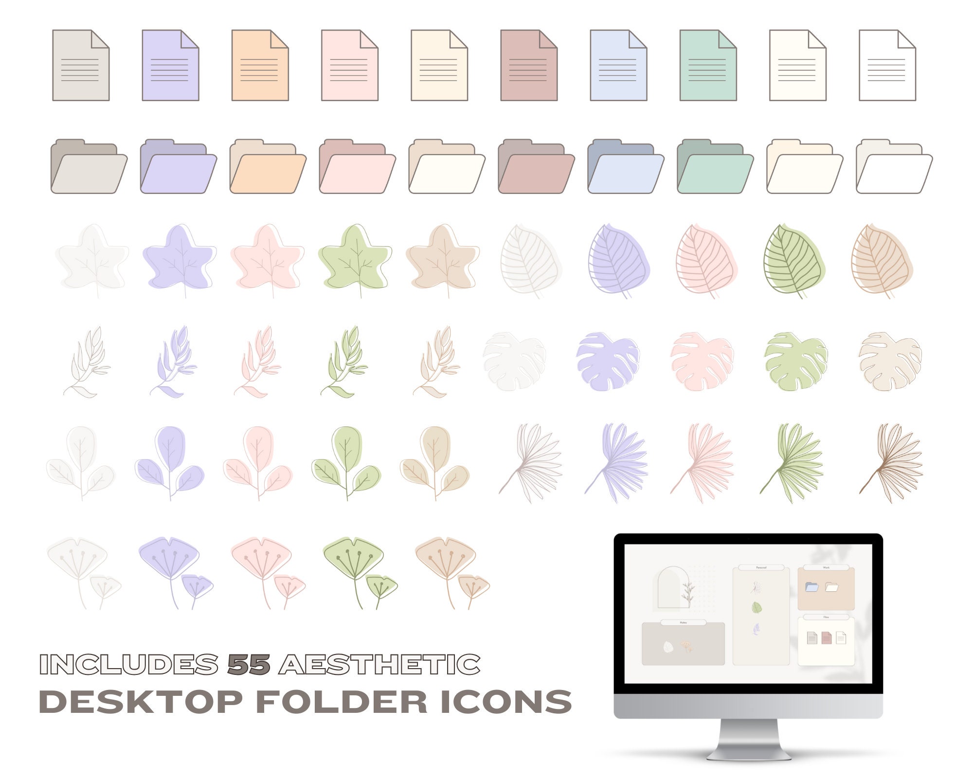 Pastel Rainbow Desktop Wallpaper and Folder Icon Bundle 4K Desktop 3K ...