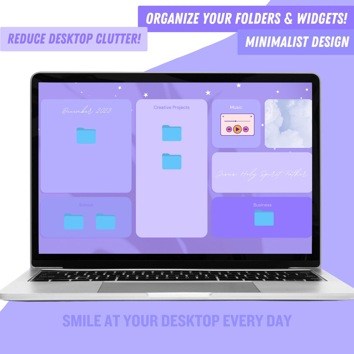 Purple Desktop Wallpaper Organizer, EDITABLE in Canva / Computer ...
