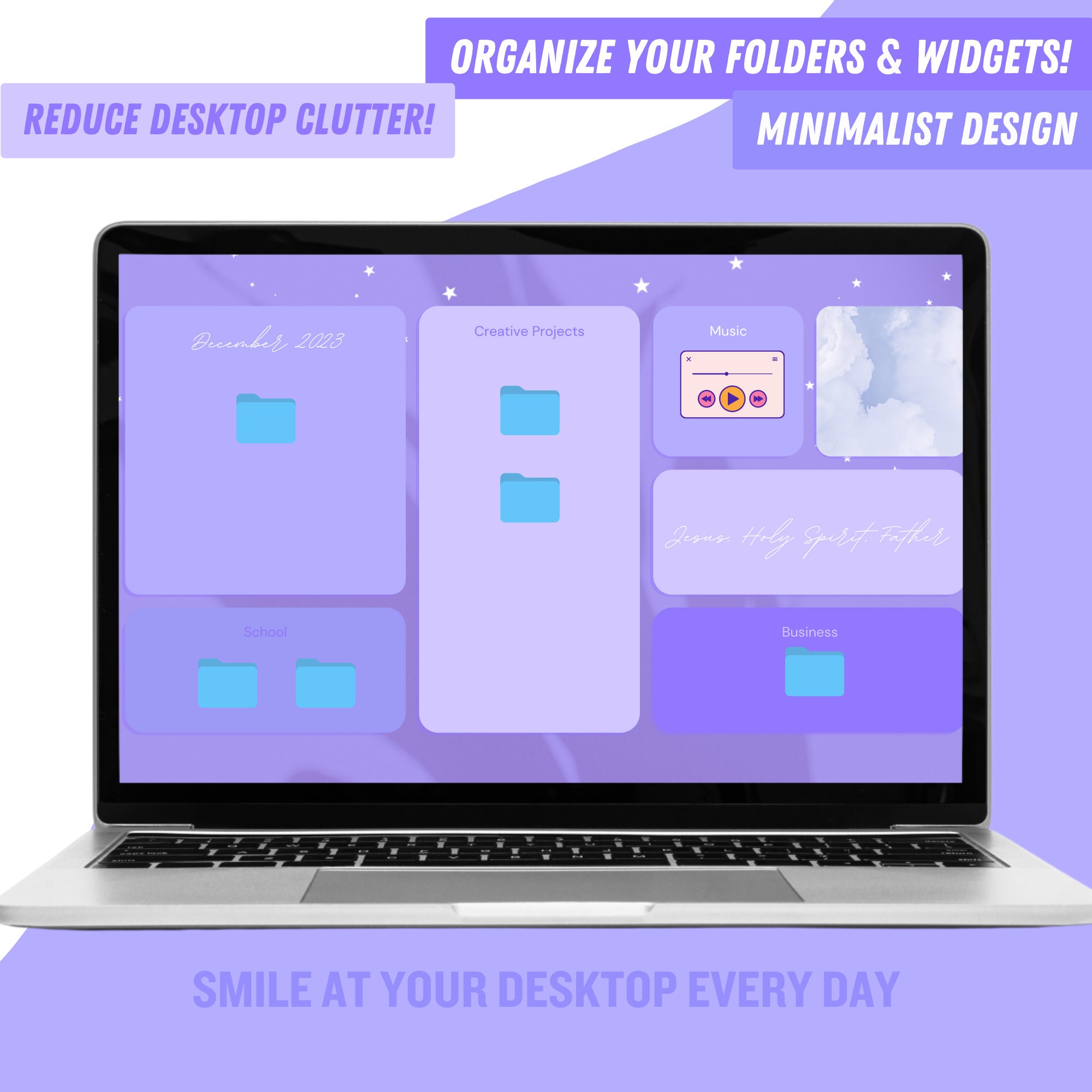 Purple Desktop Wallpaper Organizer, EDITABLE in Canva / Computer ...