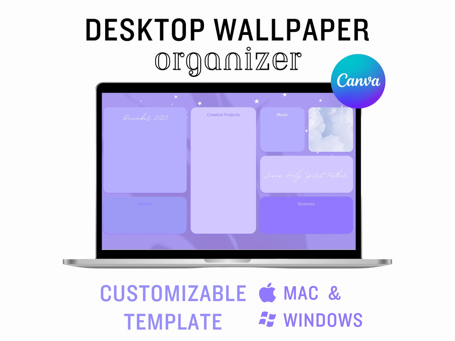 Purple Desktop Wallpaper Organizer, EDITABLE in Canva / Computer ...