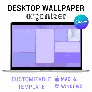 Purple Desktop Wallpaper Organizer, EDITABLE in Canva / Computer ...