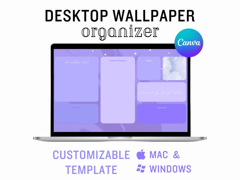 Purple Desktop Wallpaper Organizer, EDITABLE in Canva / Computer ...