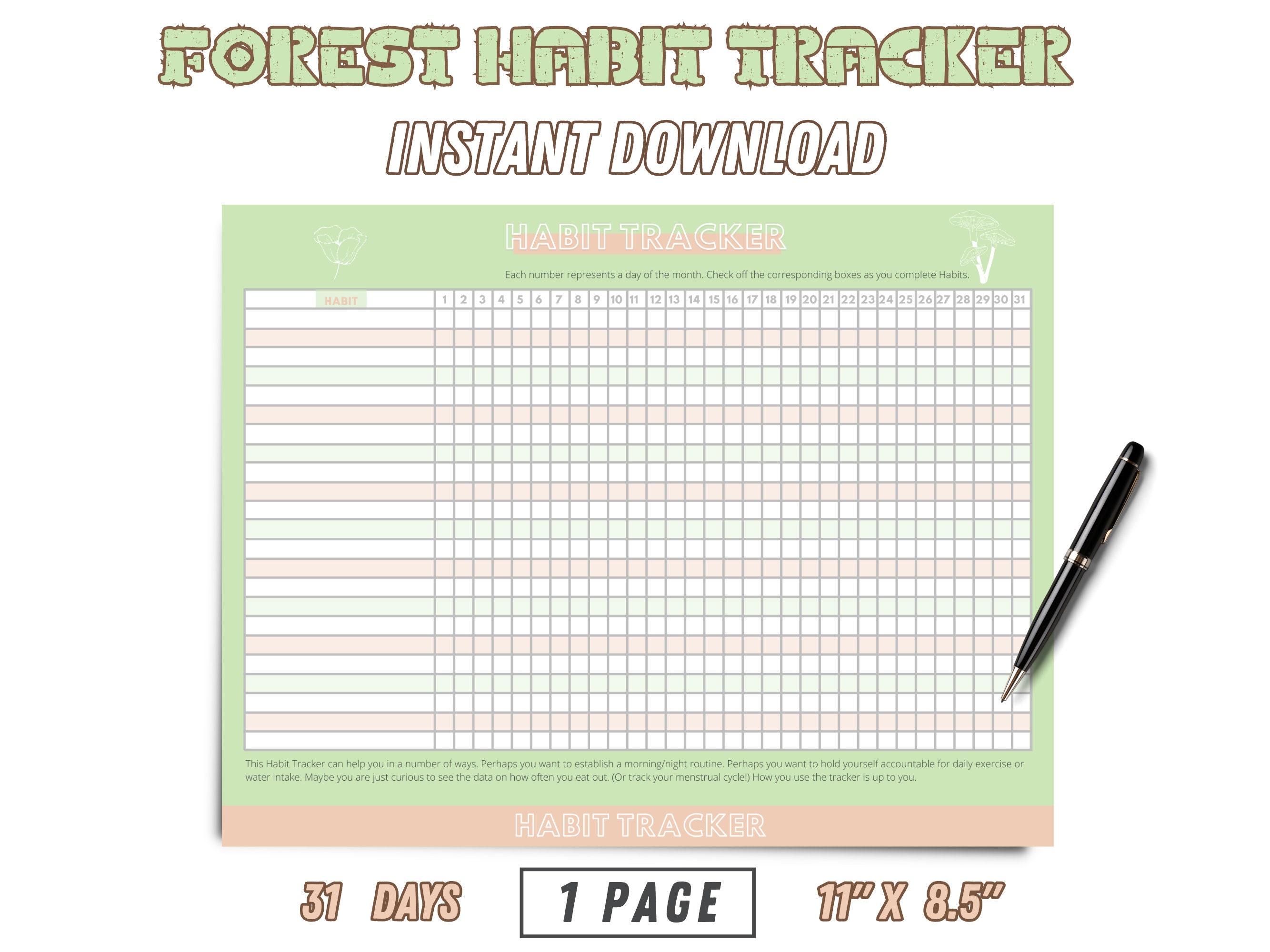 Printable Habit Tracker, Landscape Monthly Habit Tracker, Cute Pastel ...