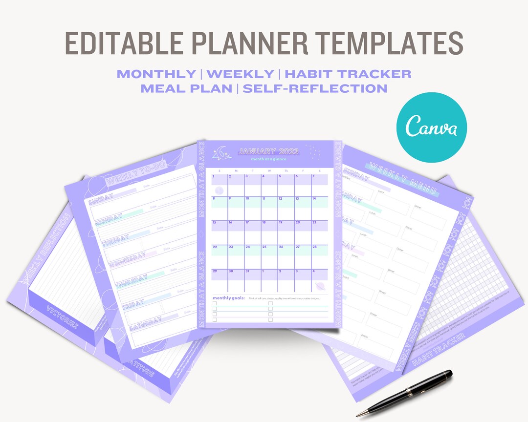 Canva Planner Printable Planner Purple Digital Planner Undated ...