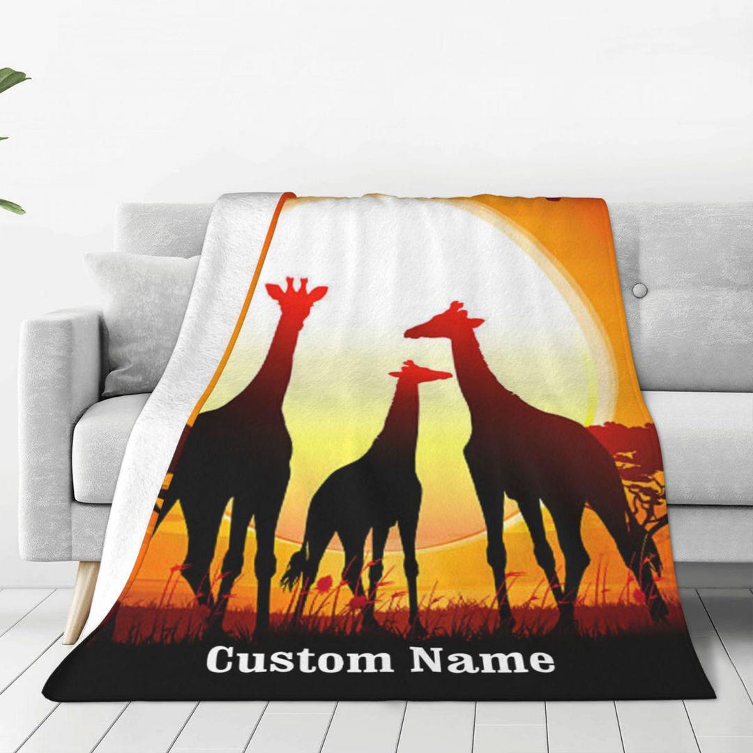 Giraffe Custom Name Blanket, Giraffe Throw Blanket, Giraffe Fleece ...