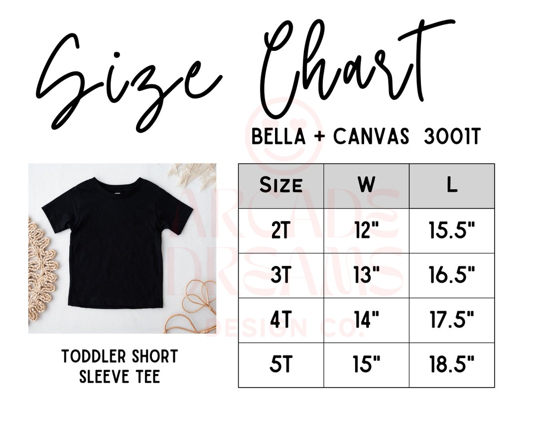 3001T SIZE CHART Toddler Size Chart Bella Canvas 3001T Size - Etsy