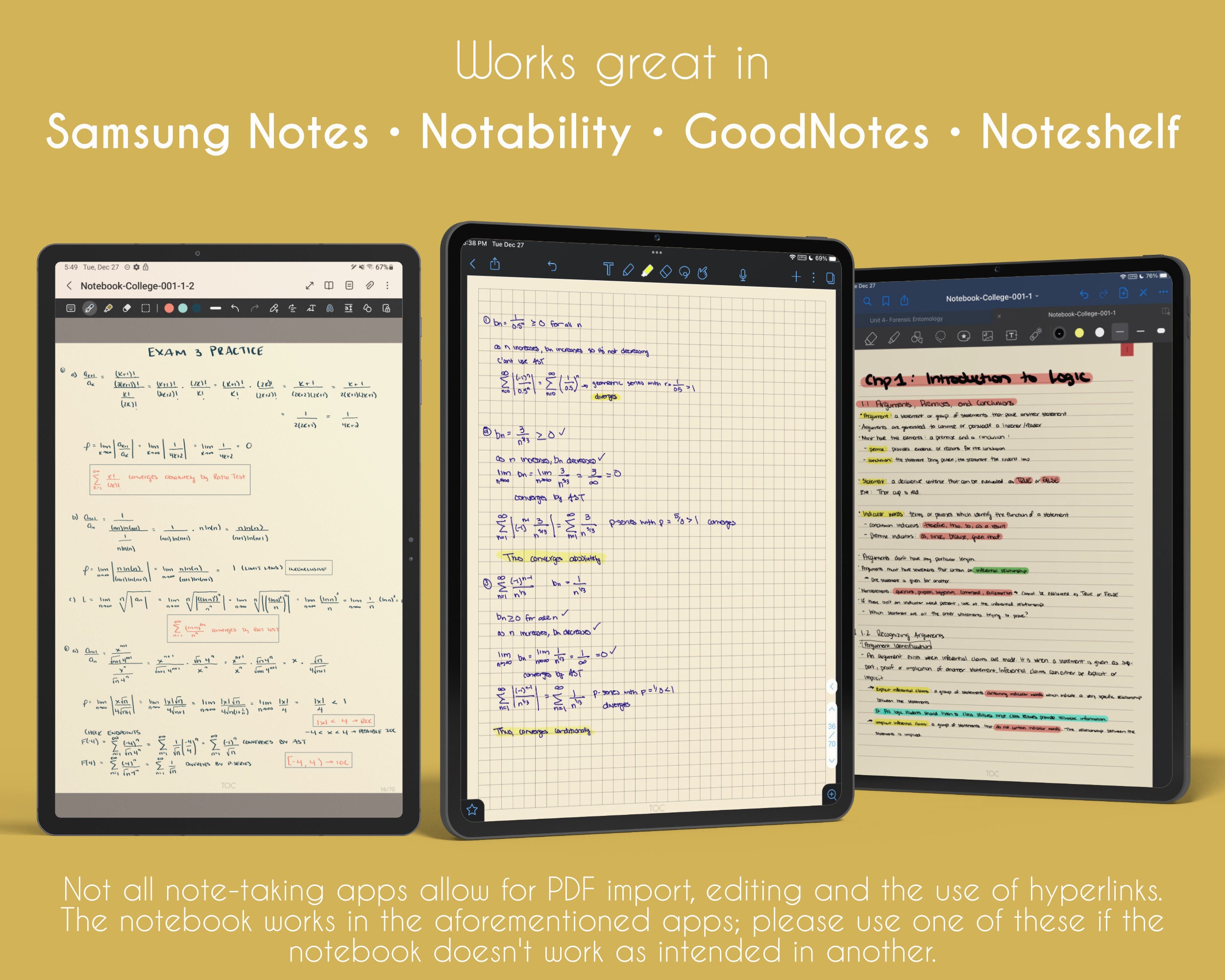 1 Subject Digital Notebook, Table of Contents, Yellow College Ruled ...