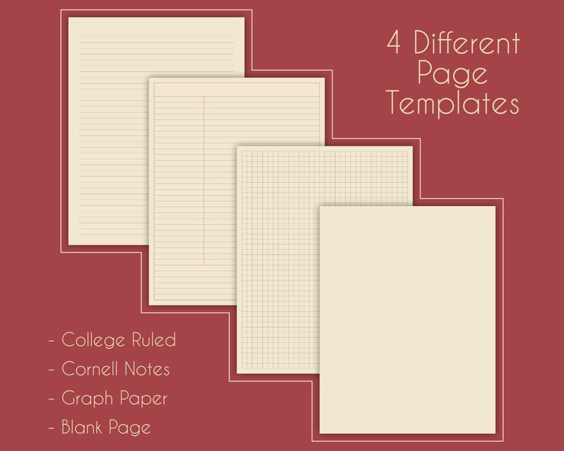 1 Subject Digital Notebook, Table of Contents, Red College Ruled ...