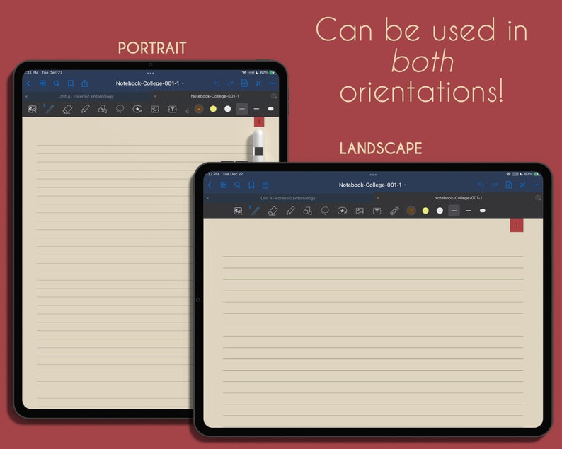 1 Subject Digital Notebook, Table of Contents, Red College Ruled ...