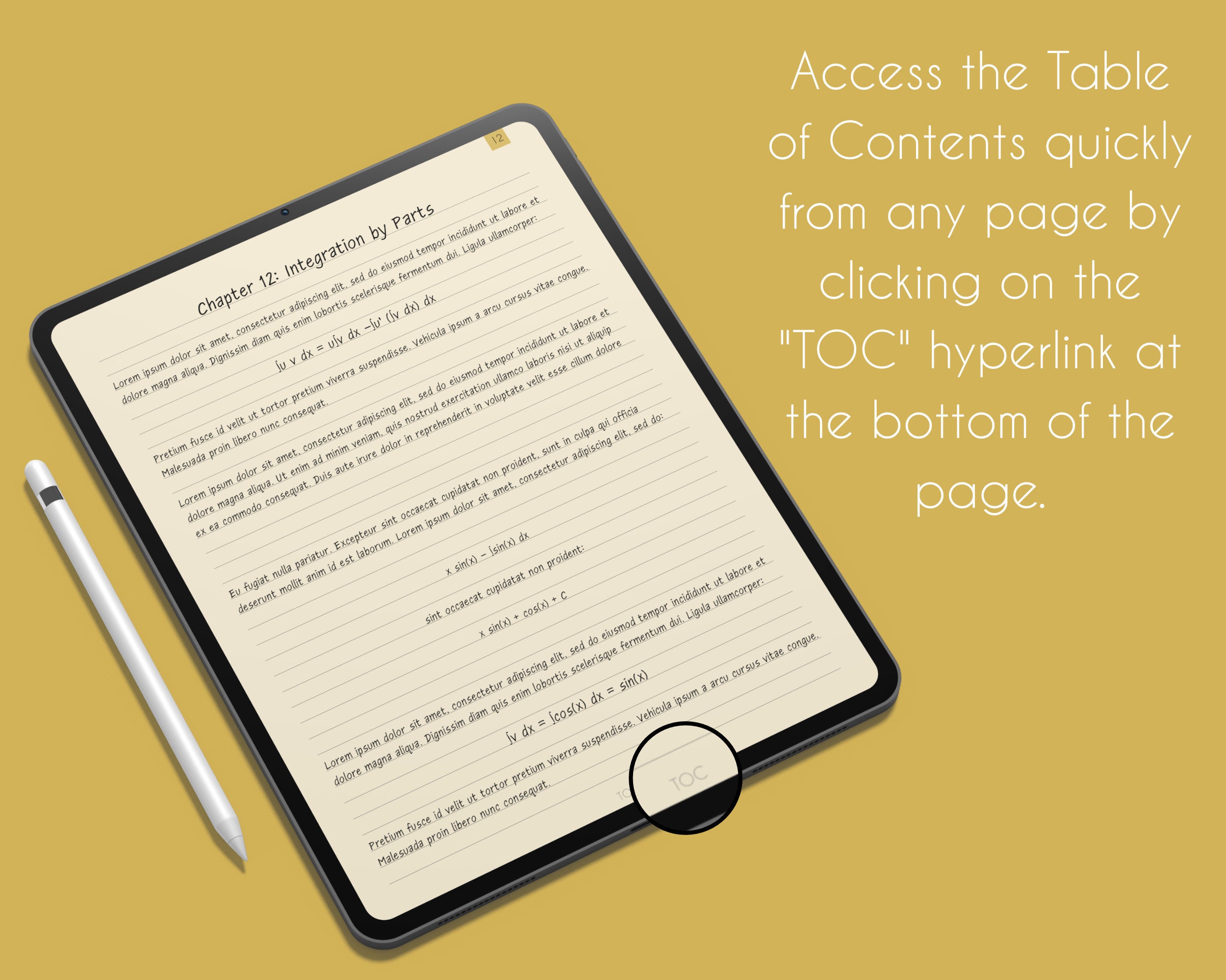 1 Subject Digital Notebook, Table of Contents, Yellow College Ruled ...