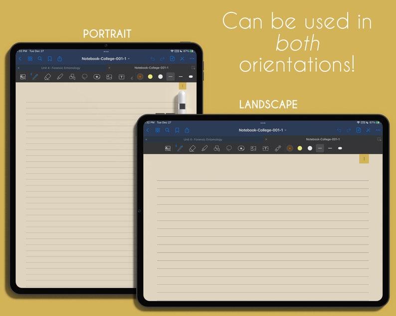 1 Subject Digital Notebook, Table of Contents, Yellow College Ruled ...
