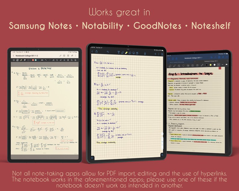 1 Subject Digital Notebook, Table of Contents, Red College Ruled ...