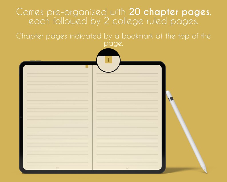 1 Subject Digital Notebook, Table of Contents, Yellow College Ruled ...