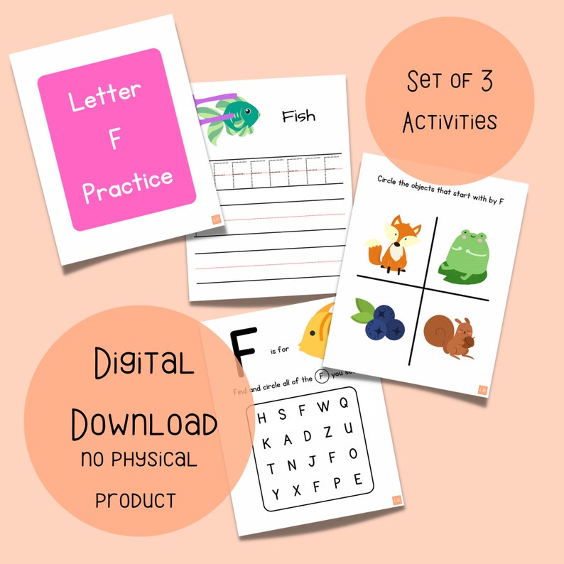 Letter F Activity Printables: Ages 2-5 Educational Worksheet (PDF) - Etsy