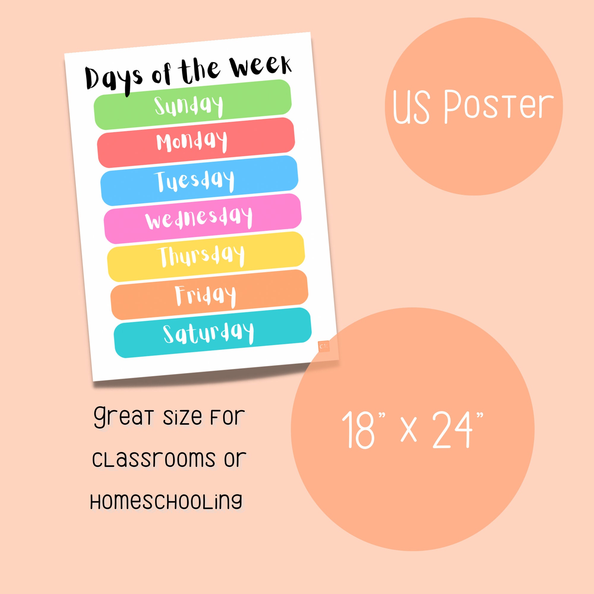 Days of the Week Printable - Preschool/ Kindergarten Poster - Preschool ...