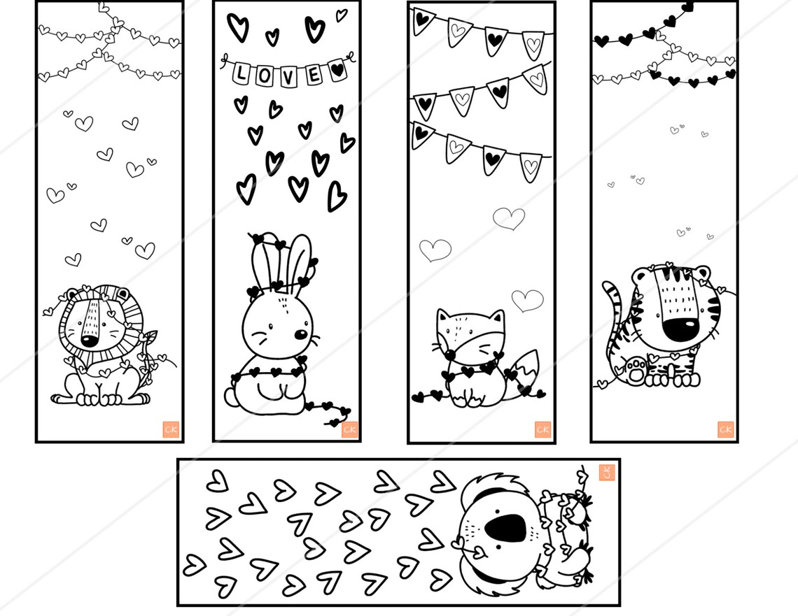 Valentines Day Coloring Bookmarks Printable Valentine's Day Coloring ...