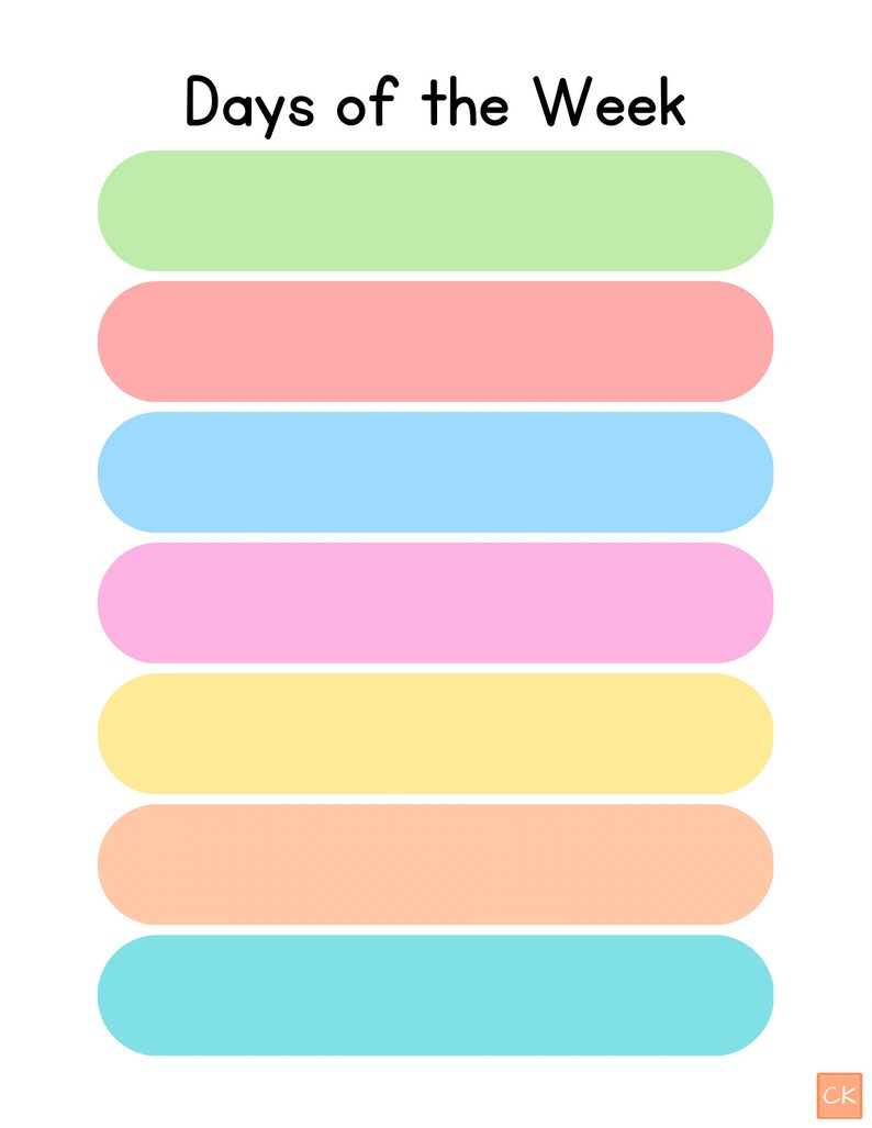 Days of the Week Worksheet Printable Preschool/ Kindergarten - Etsy