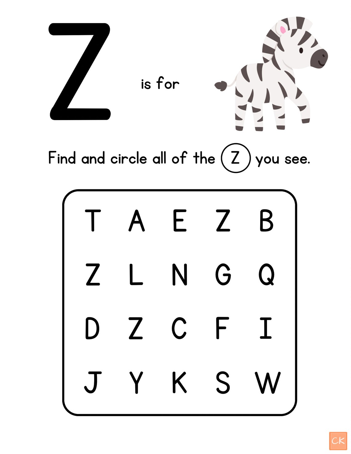 Letter Z Activity Printable Preschool Printable Kindergarten Printable ...