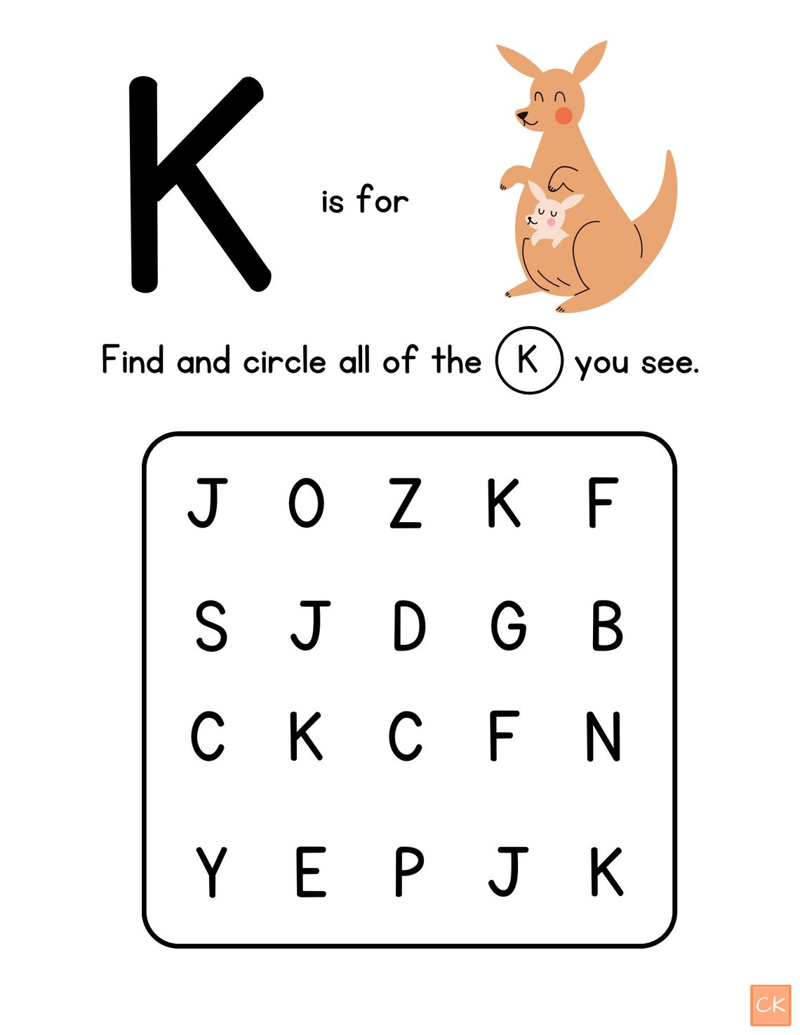 Letter K Activity Printable Preschool Printable Kindergarten Printable ...